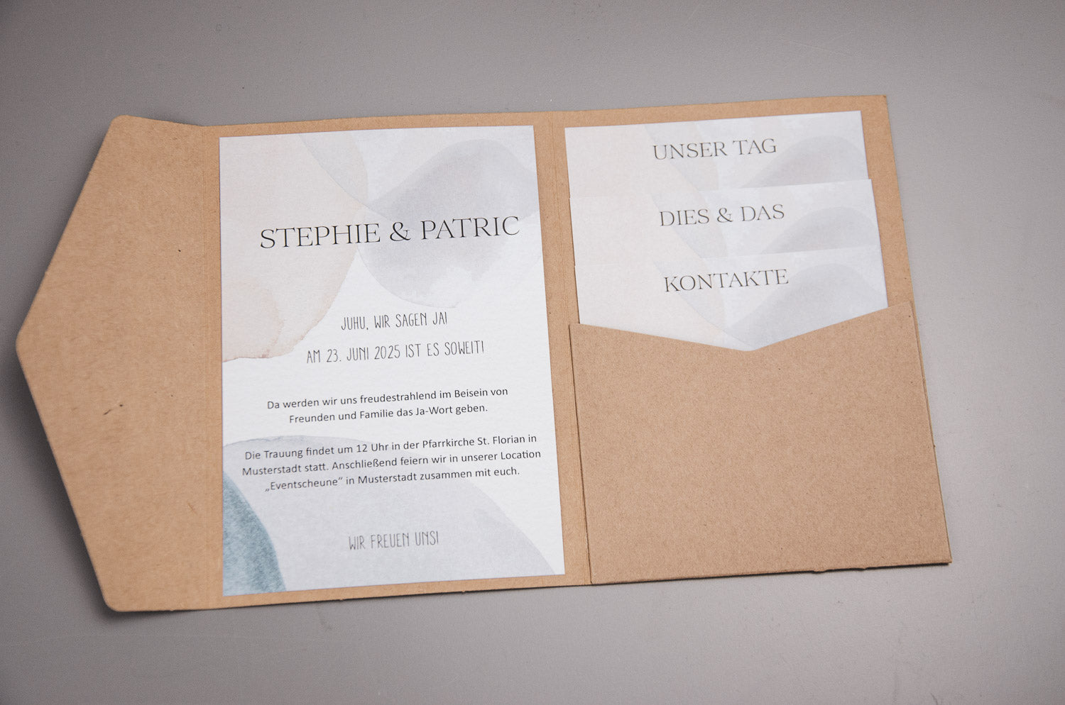 Personalisierbare Vorlage Pocketfolds B6 Watercolor – Hochzeit DIY